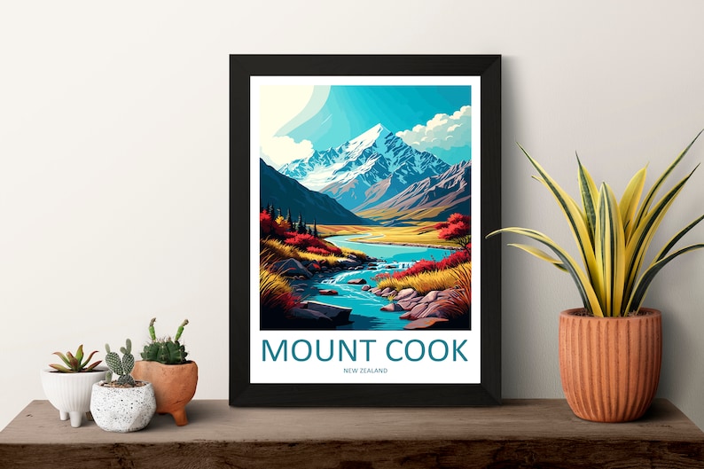 Mount Cook Travel Print Wall Art Mount Cook Wall Hanging Home Décor ...