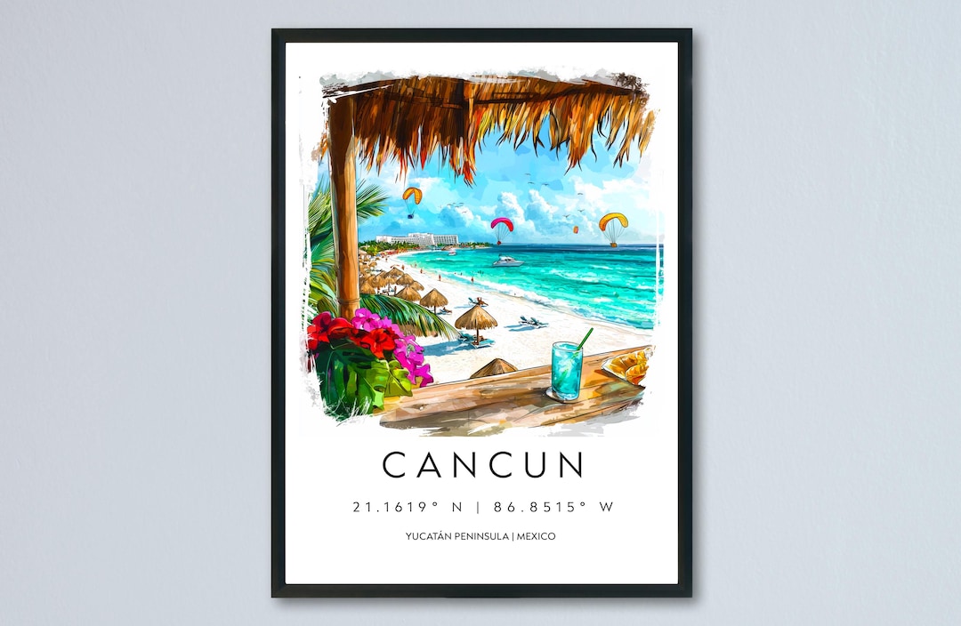 Cancun Watercolor Poster Cancun Travel Print Cancun Wall Art Mexico ...