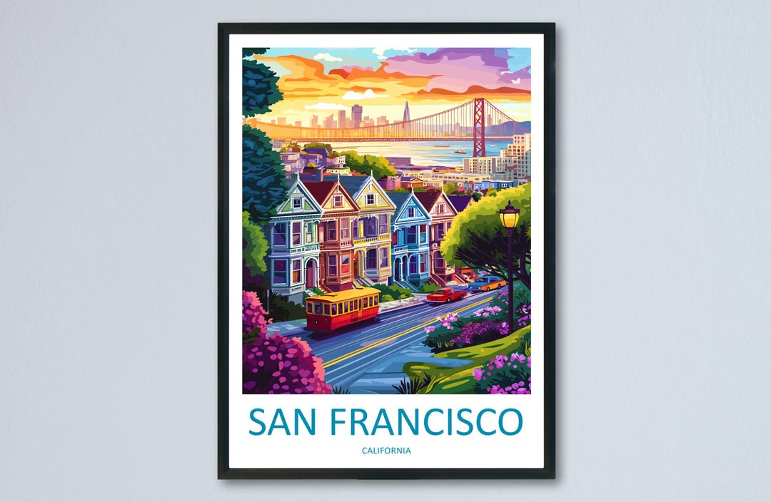 San Francisco Travel Poster California Wall Art Cityscape Print Golden ...