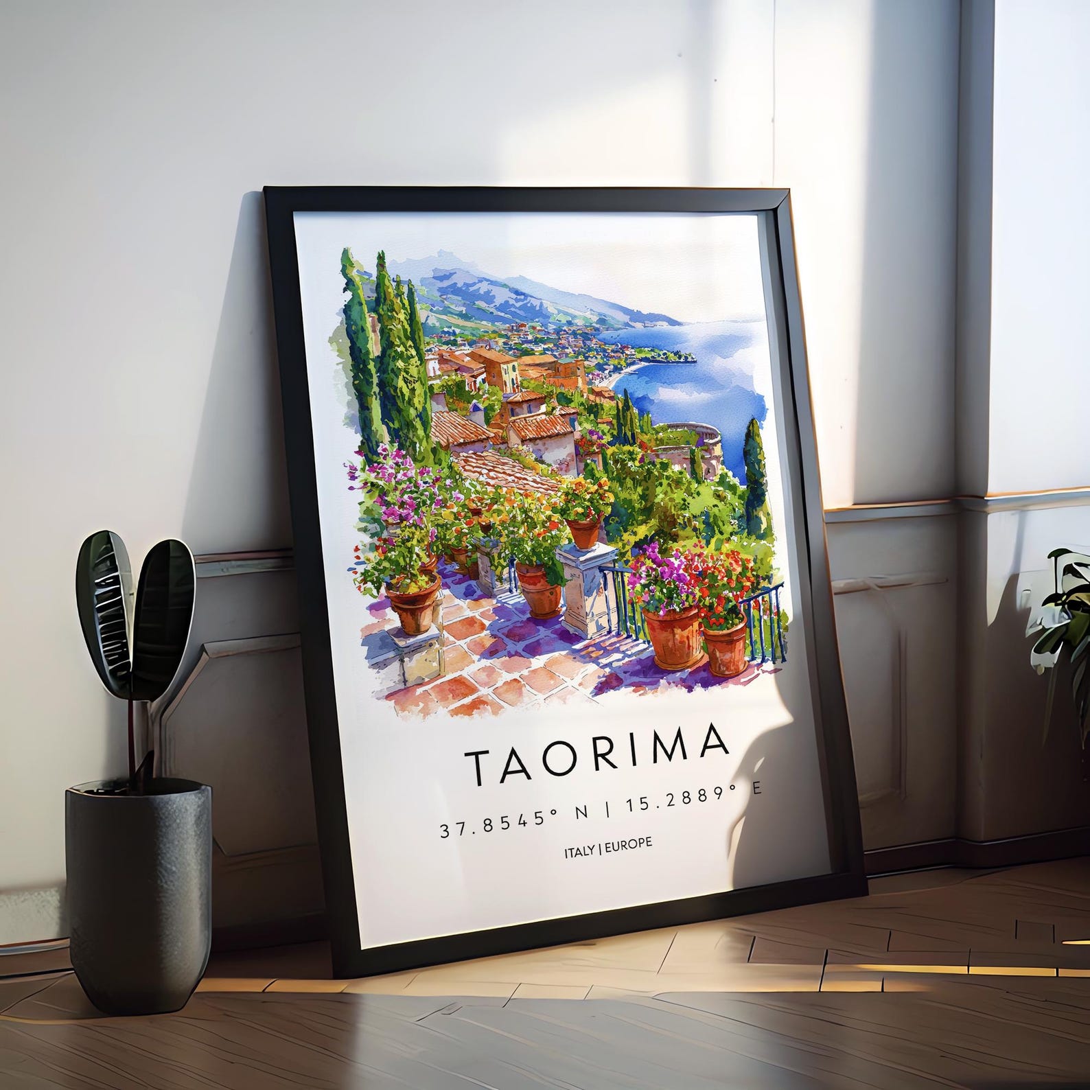 Taormina Watercolor Poster Taormina Travel Print Taormina Wall Art ...