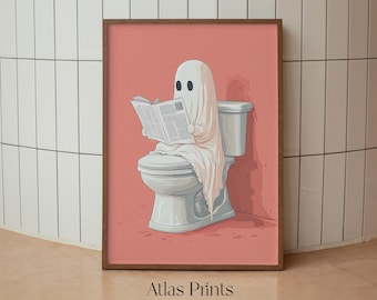 Halloween Wall Art - Cute Ghost Bathroom Print, Spooky Ghoulish Decor ...