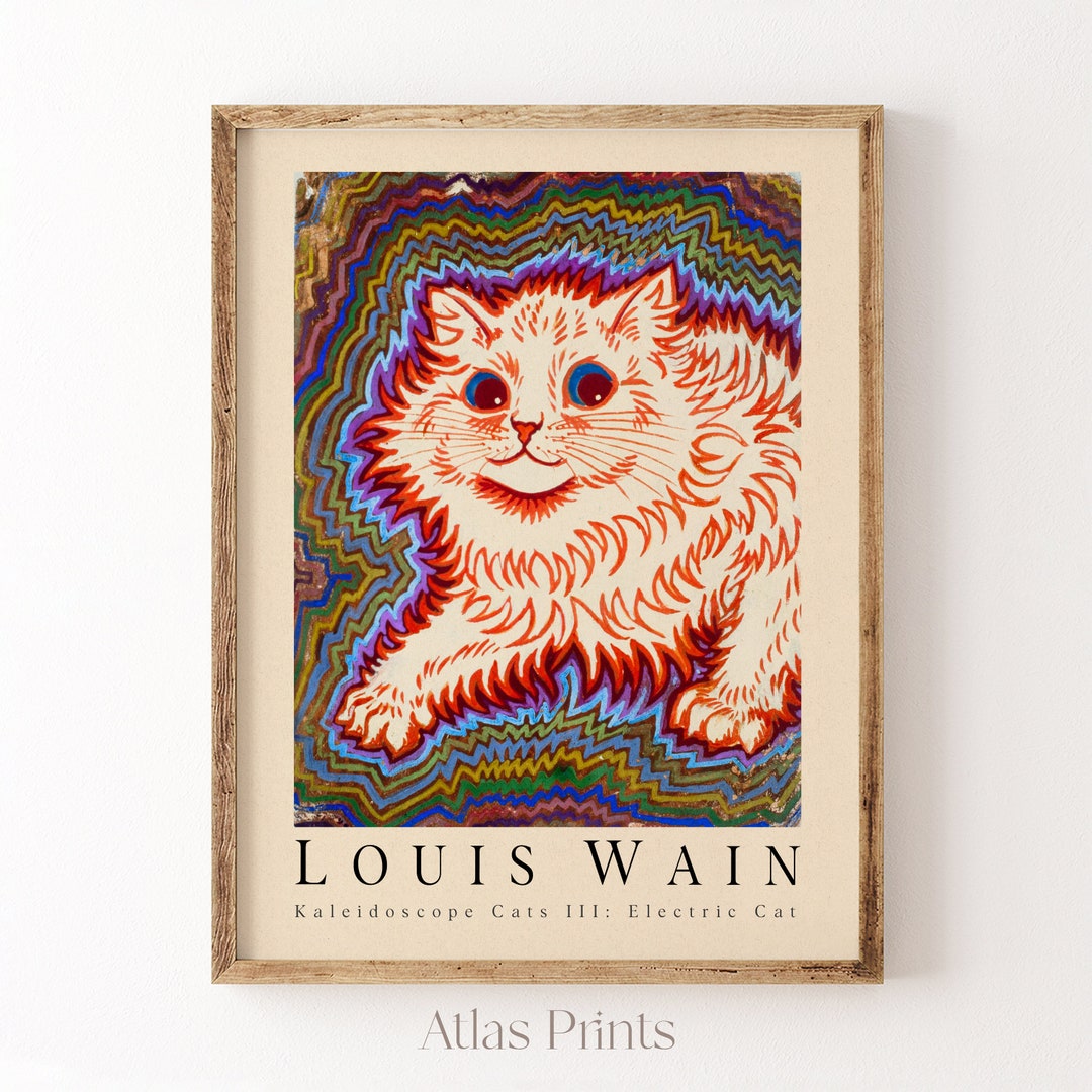 Louis Wain Print, Kaleidoscope Cat Painting Poster, Kid's Room ...