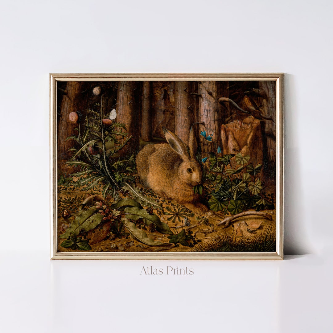 Antique Rabbit Oil Painting Vintage Hare Print Easter Bunny Wall Art ...
