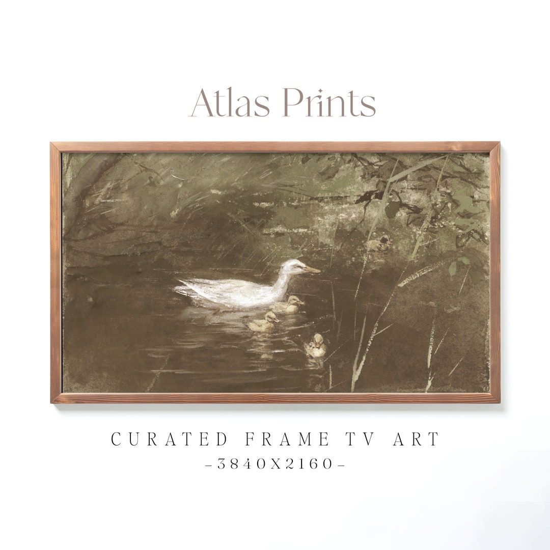 Vintage Spring Frame Tv Art, Duck With Duckling Easter Samsung Frame Tv ...
