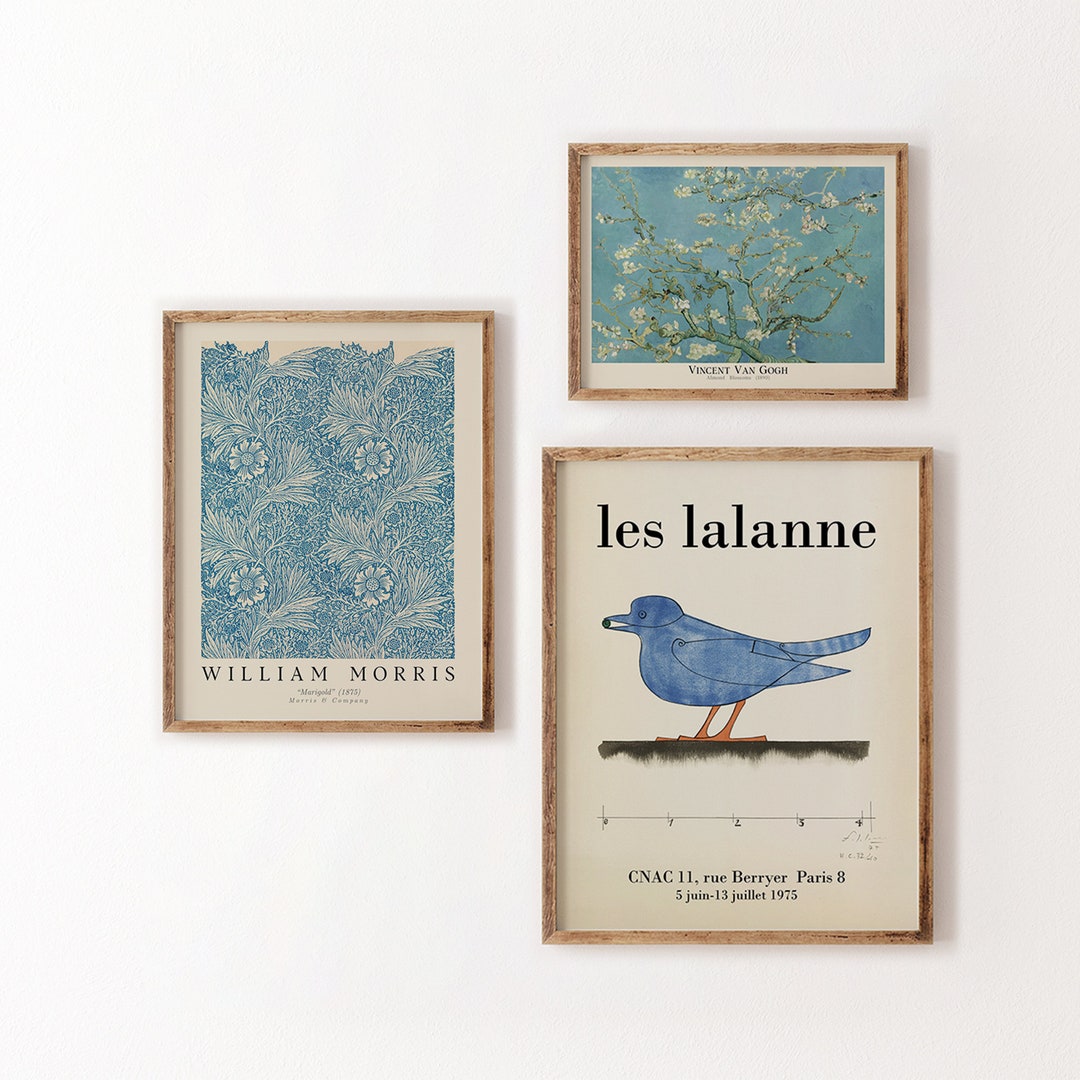 Vintage Modern Set of 3 Prints Eclectic Blue Gallery Wall Art Set ...