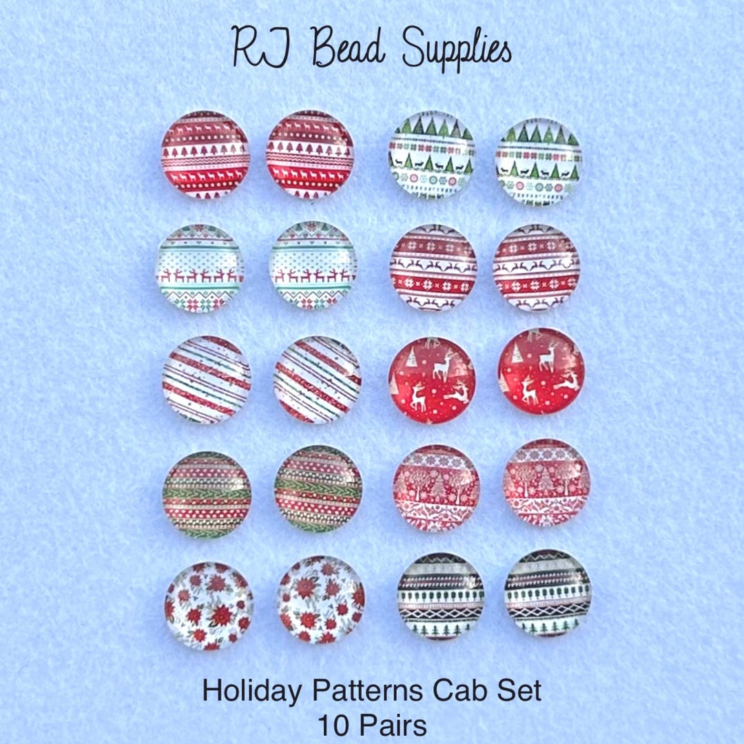 Holiday Patterns Cab Set - 14mm. 10 Pairs of Cabochons. Glass Photo Cab ...
