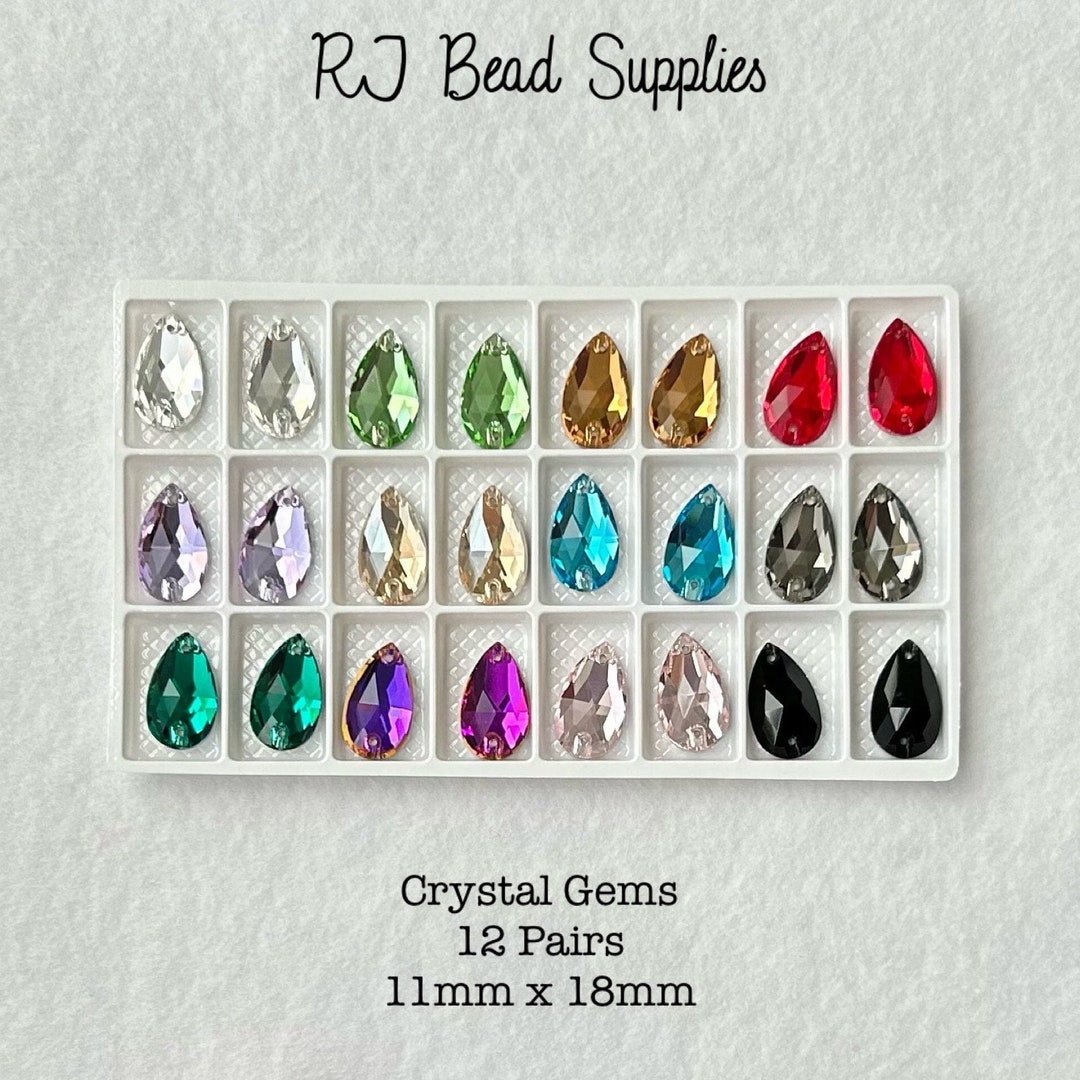 Crystal Gems Set of 12 Pairs, 11mm X 18mm, Cabs, Centers, K9 Crystals ...