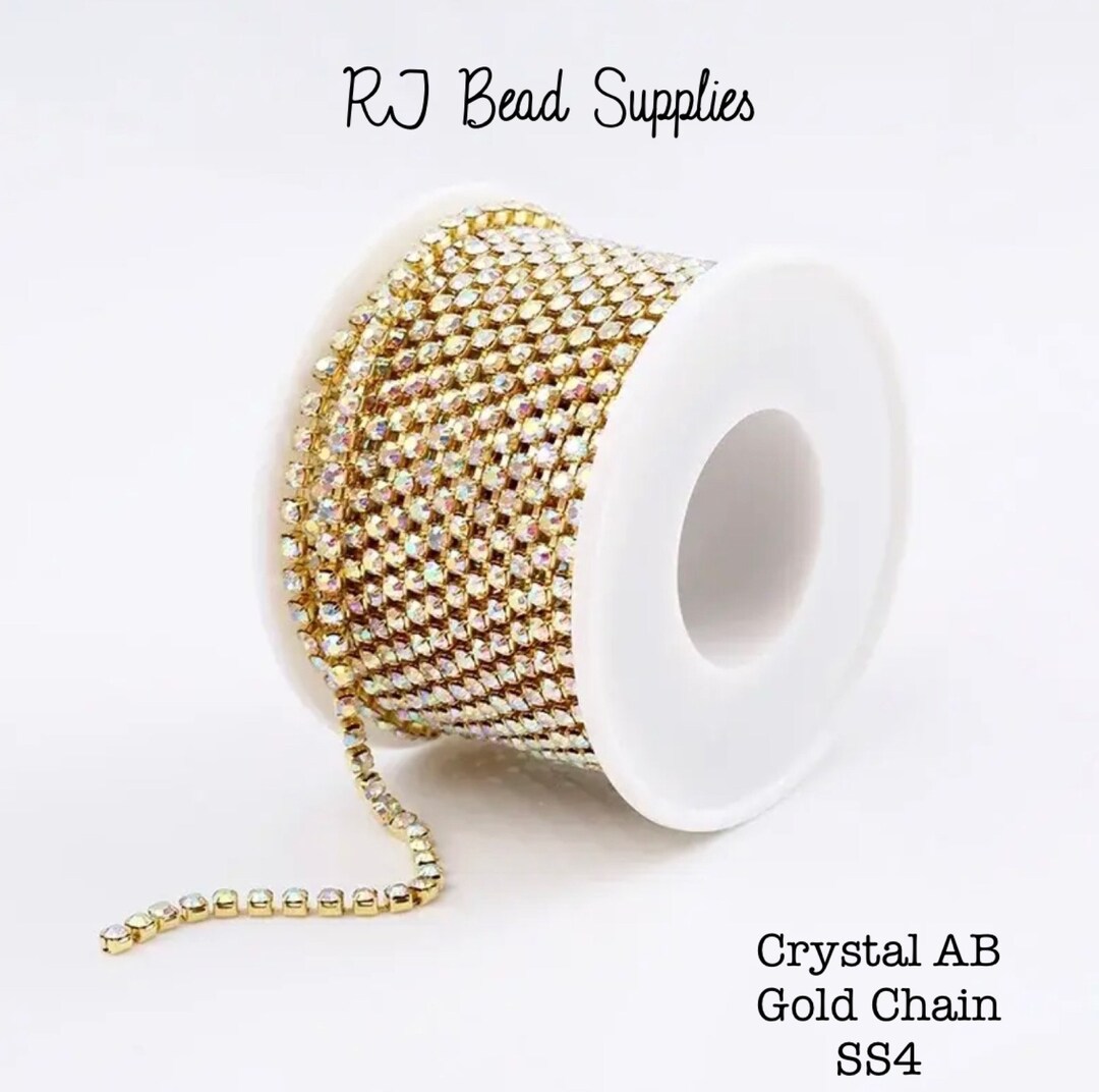 Crystal AB Gold Metal Rhinestone Banding, SS4, Dense, Crystal Ab ...