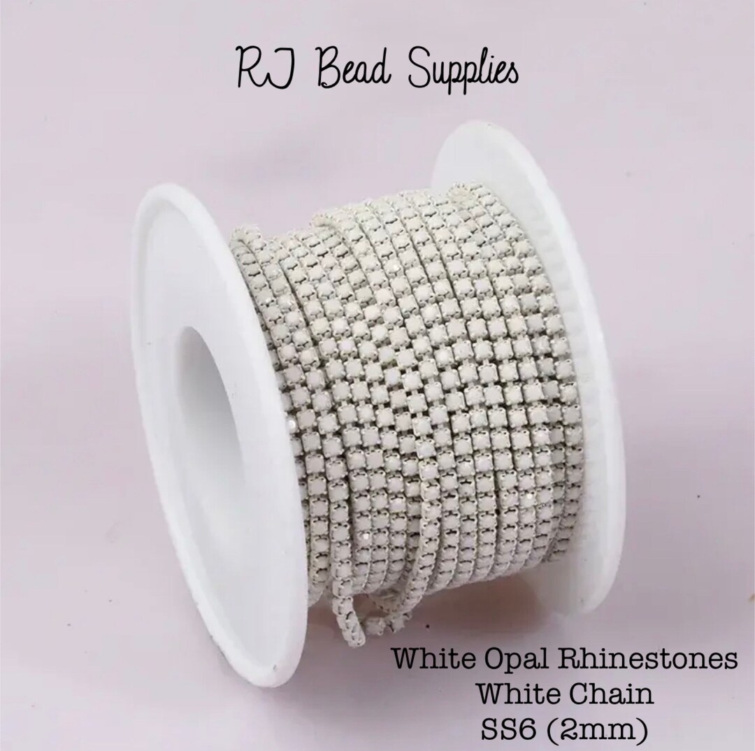 White Opal Metal Rhinestone Banding, SS6, Dense, White Opal Rhinestones With White Chain ...