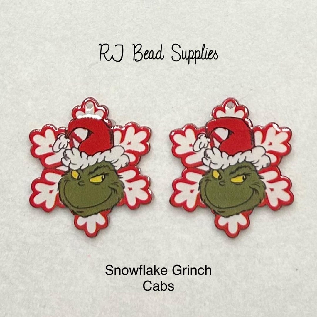 Snowflake Grinch Cabs. Sold as a Pair. Cabochons. Acrylic, Flat Back ...