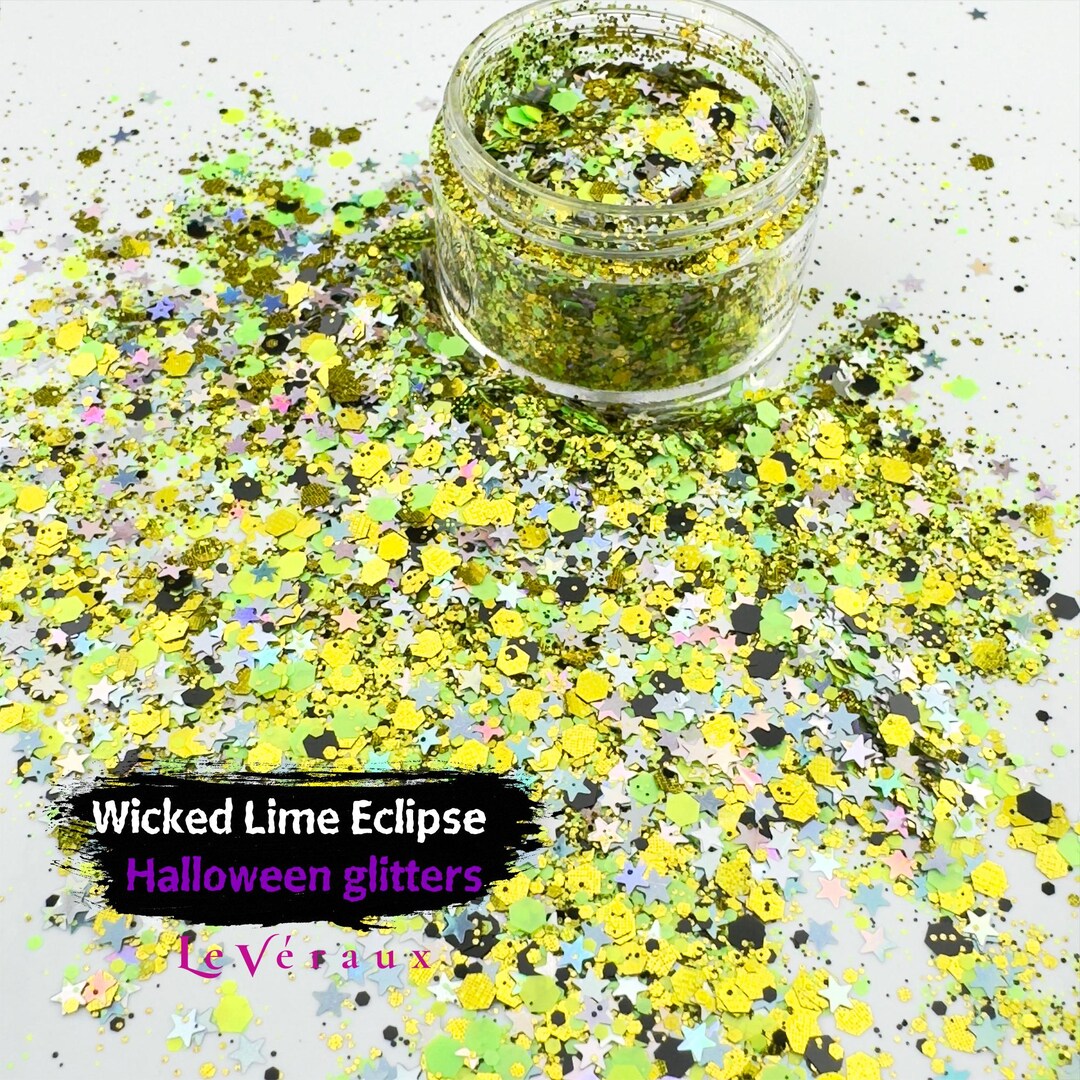 Neon Lime Halloween Glitter Mix: Black & Silver Star Confetti - Etsy