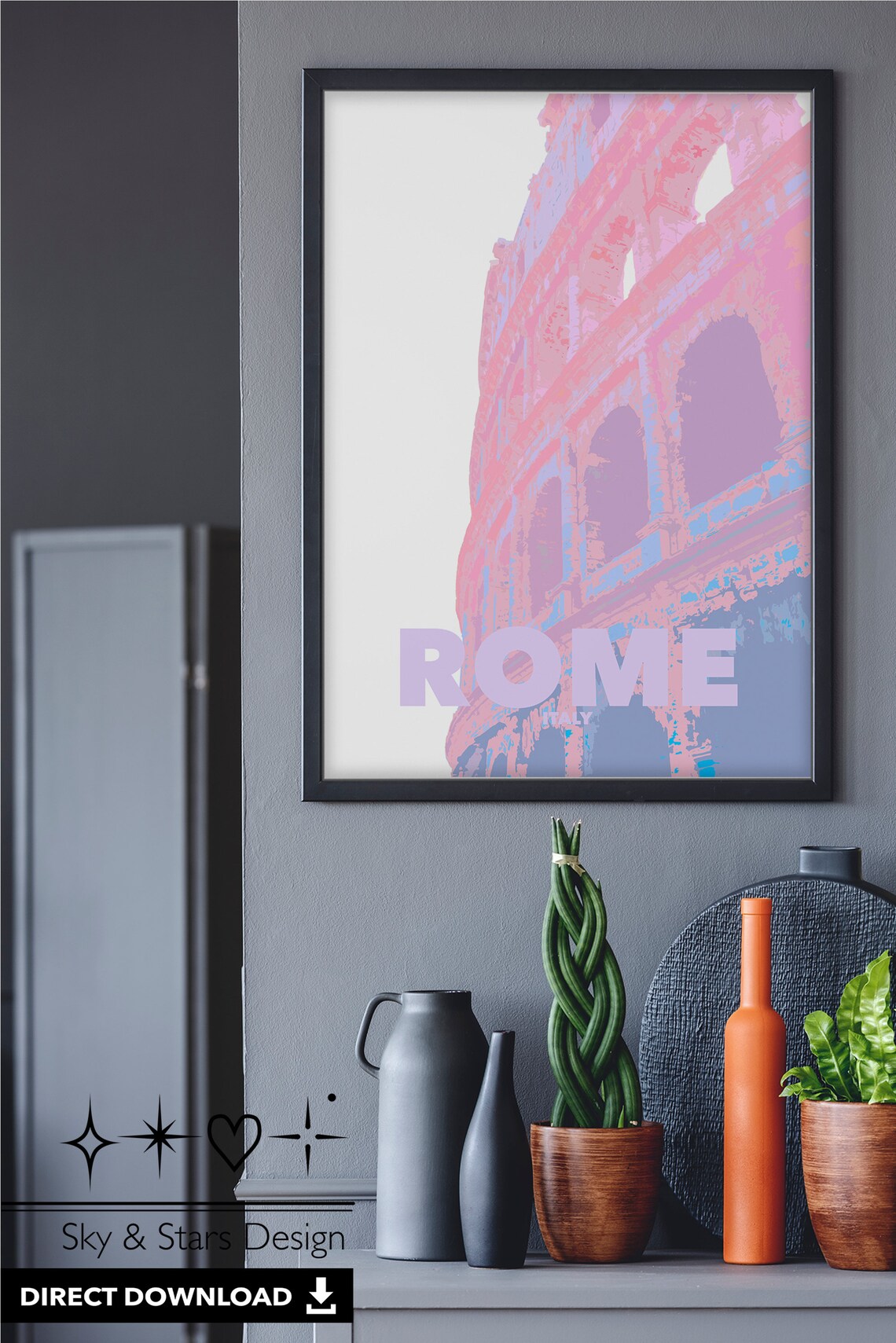Digital Wall Art of Colosseum in Rome, Italy, Europe, City, Pastels ...