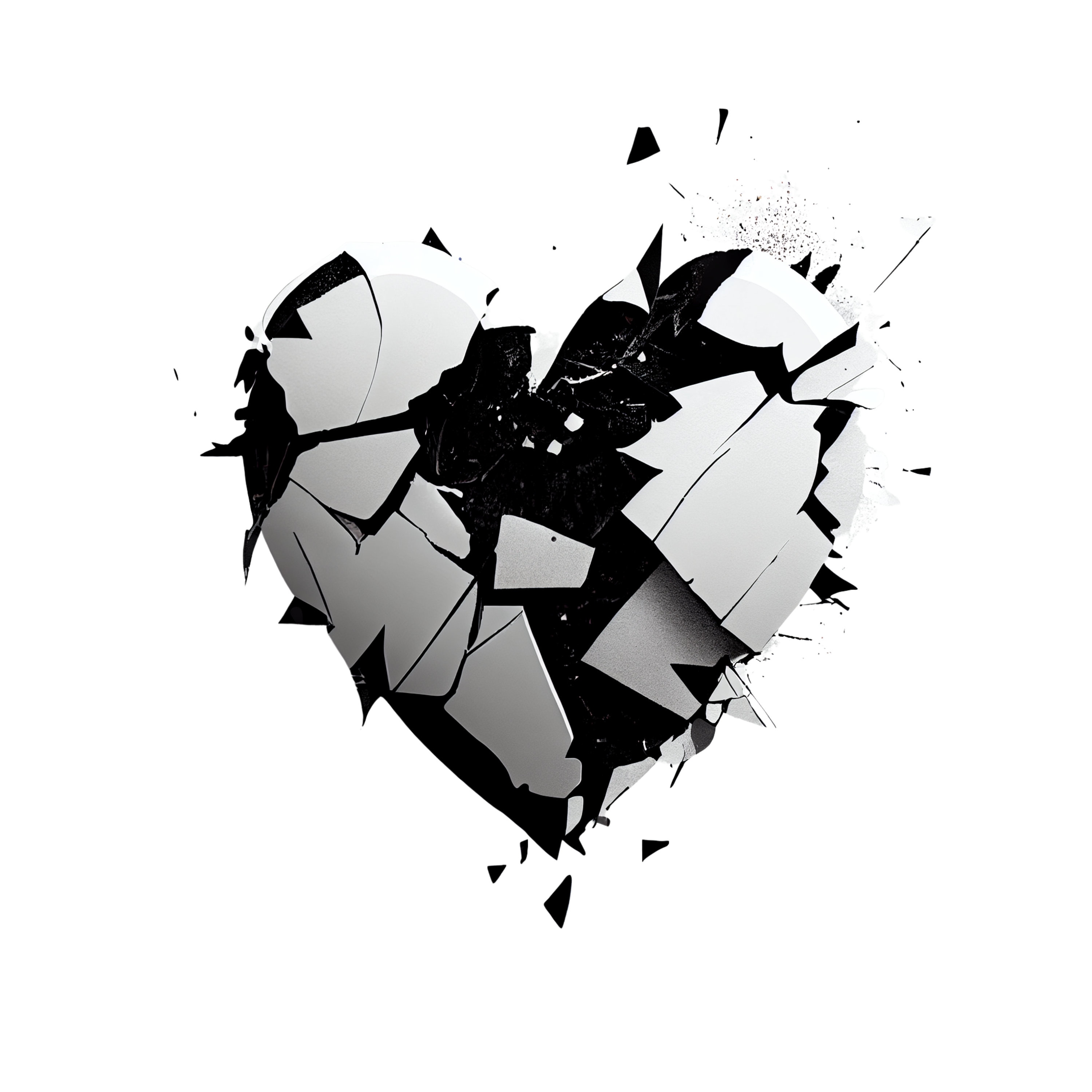 Shattered Broken Heart Digital Download. Modern Artwork. Black and ...