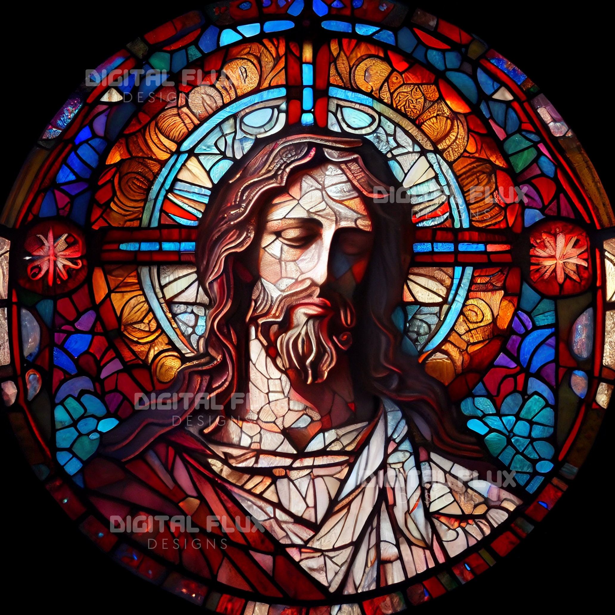 Five Images. Jesus Christ Stained Glass Art Digital PNG Download ...