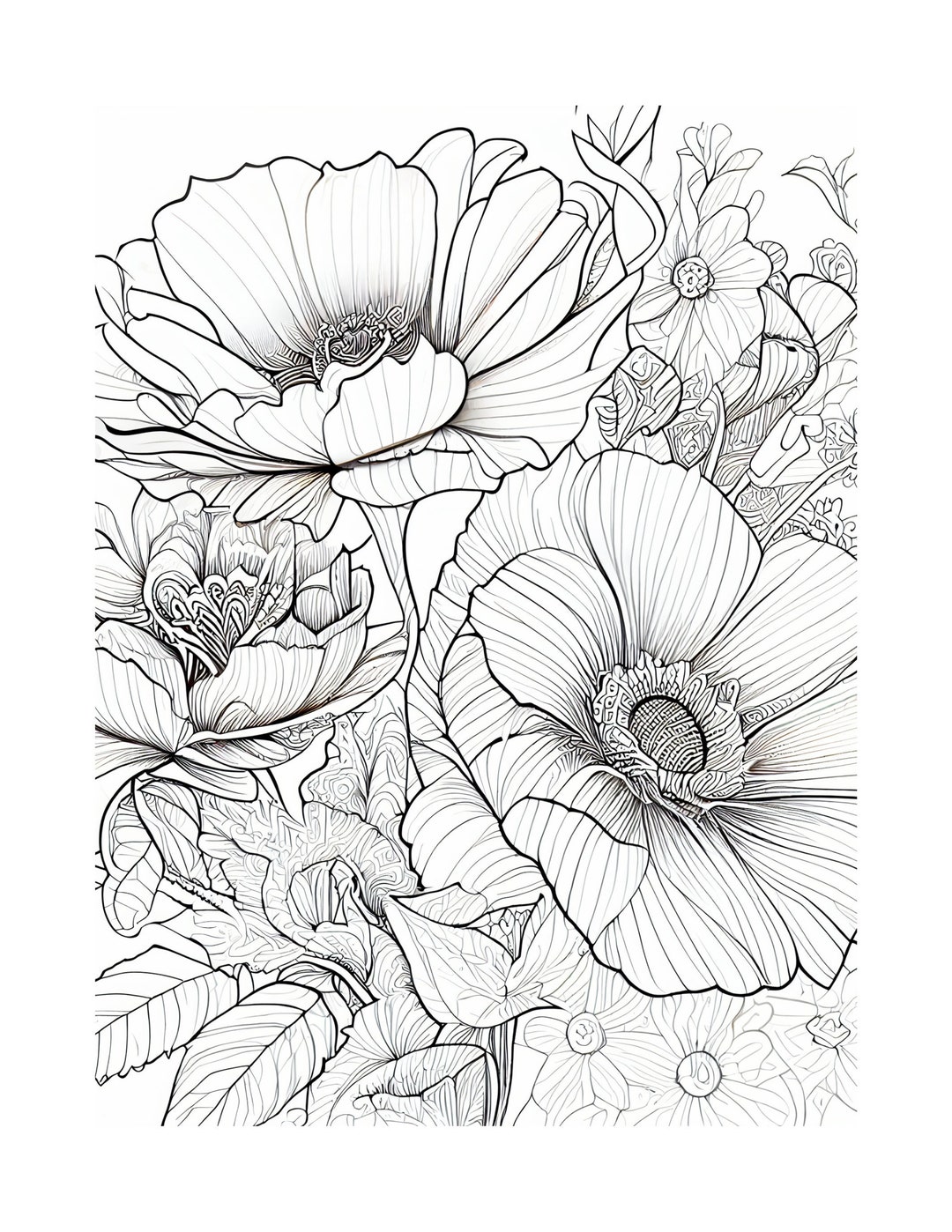 Over 100 Flowers Coloring Book Pages. Printable PDF Downloads. for ...