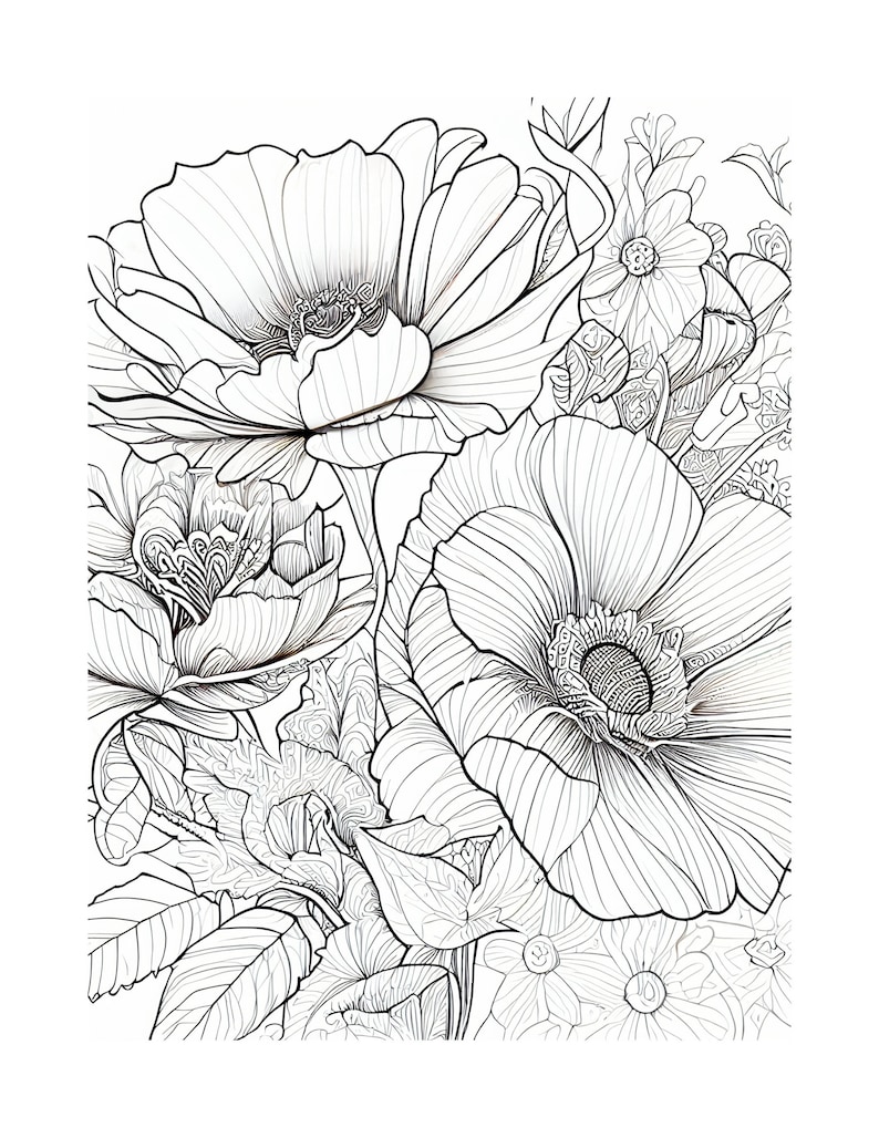 Over 100 Flowers Coloring Book Pages. Printable PDF Downloads. for ...