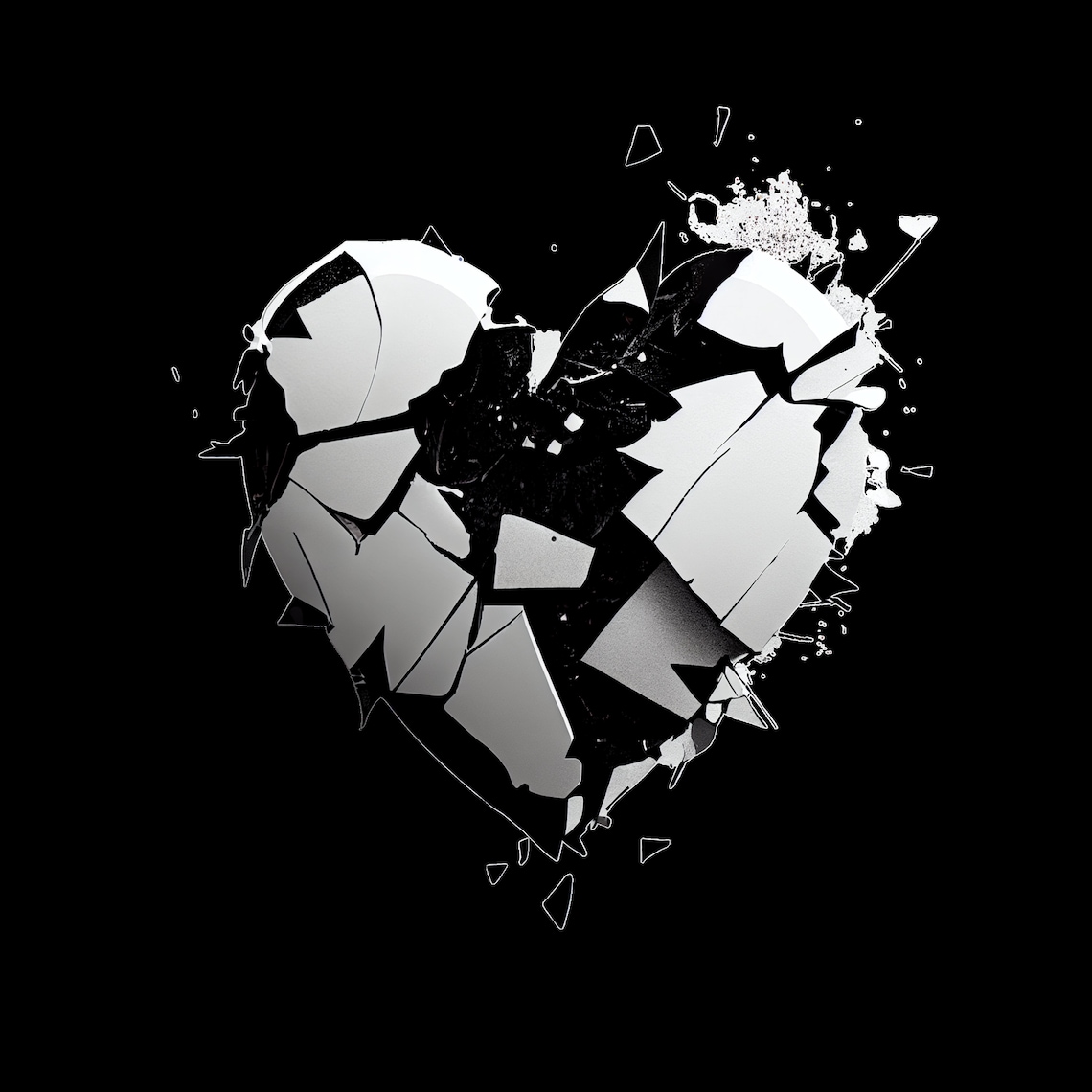 Shattered Broken Heart Digital Download. Modern Artwork. Black and White. Modern Artwork ...