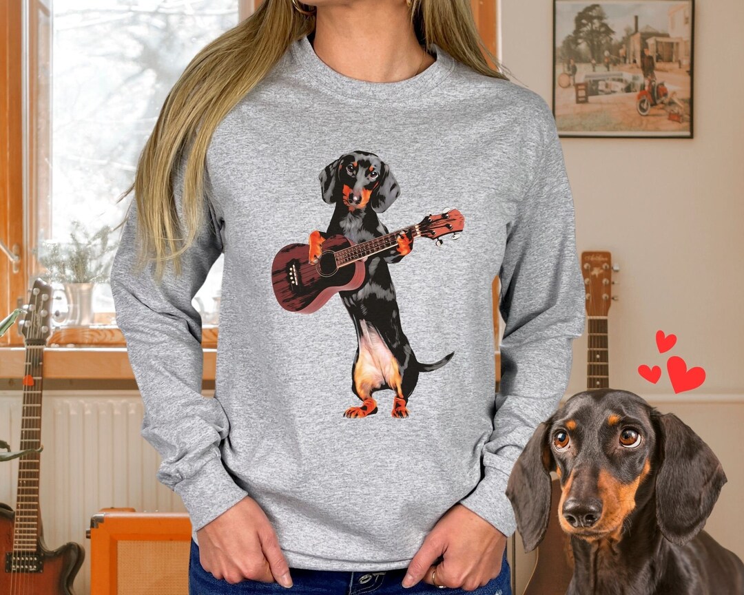 Ukulele Wiener, Funny Long Sleeve T-shirt, Dachshund Holding a Uke ...