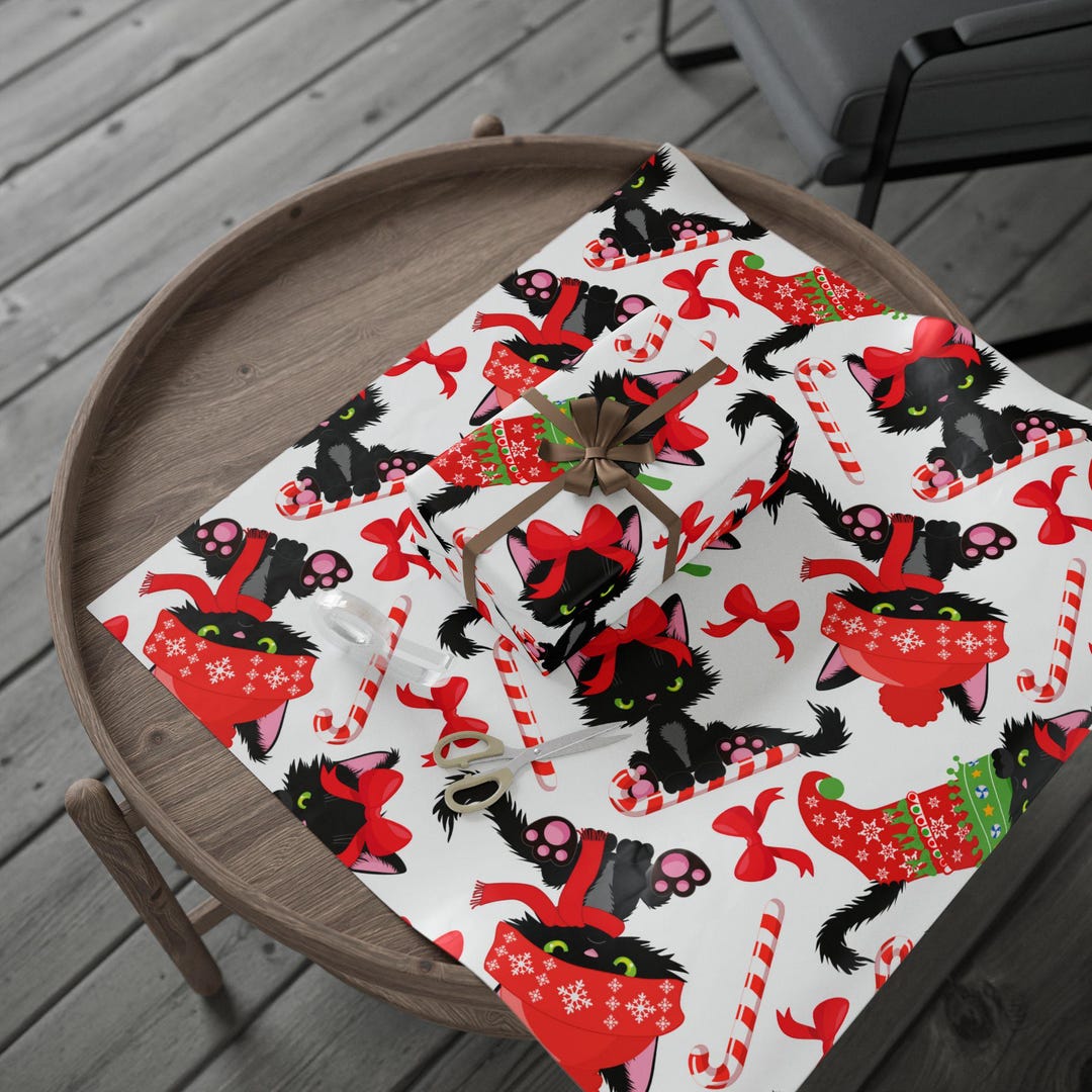 Christmas Wrapping Paper, Angry Cat, Funny Xmas Gift Wrap, Holiday Cat ...