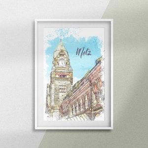 Metz Poster, Gare De France Poster, Urban Drawing, Gift Idea, Interior ...