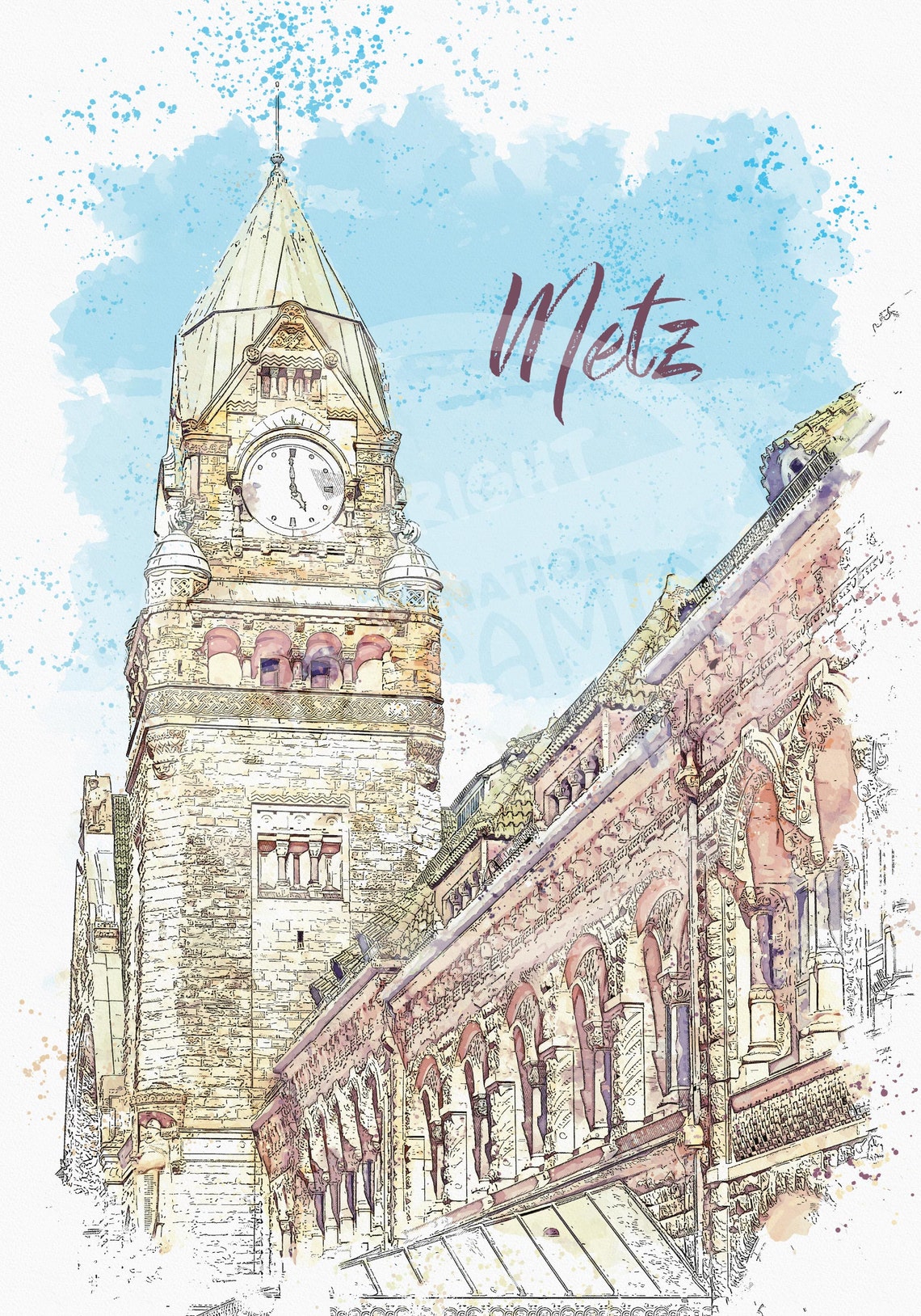 Metz Poster, Gare De France Poster, Urban Drawing, Gift Idea, Interior ...