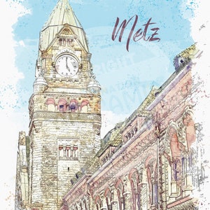 Metz Poster, Gare De France Poster, Urban Drawing, Gift Idea, Interior ...