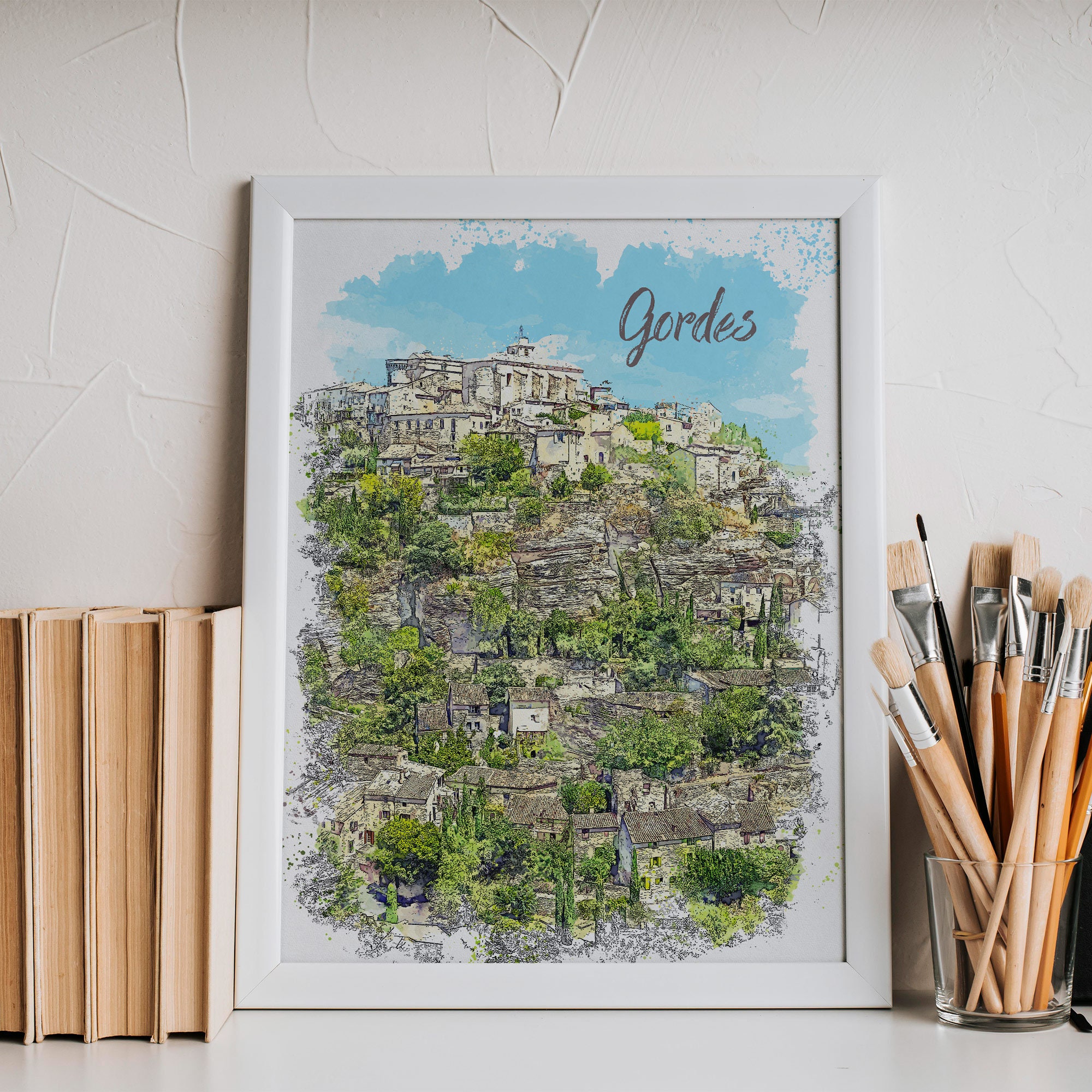 Gordes Poster, Vaucluse Poster, Artistic Drawing, Original Wall ...