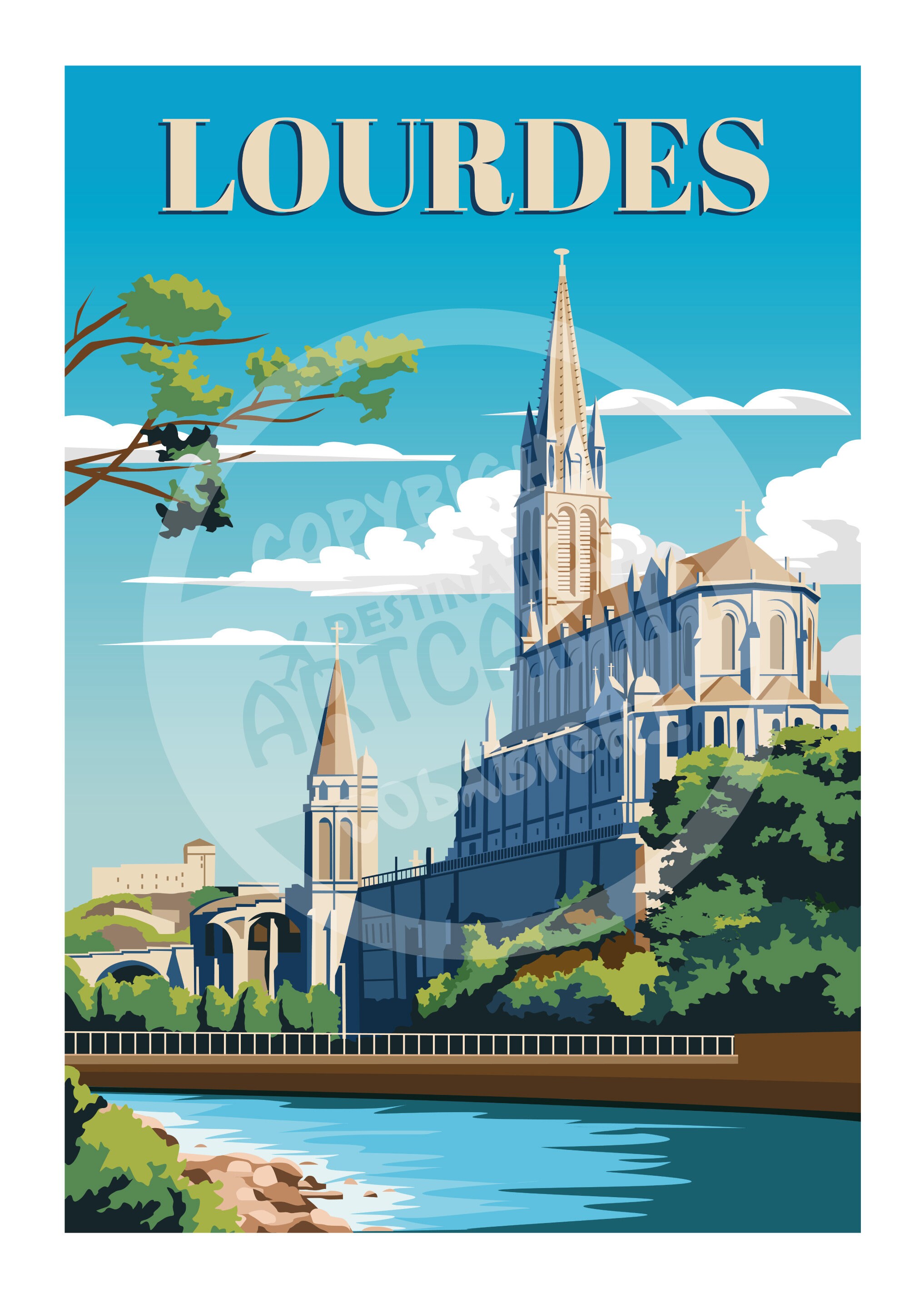 Lourdes Poster Poster Sanctuary of Our Lady of Lourdes Souvenir Travel ...