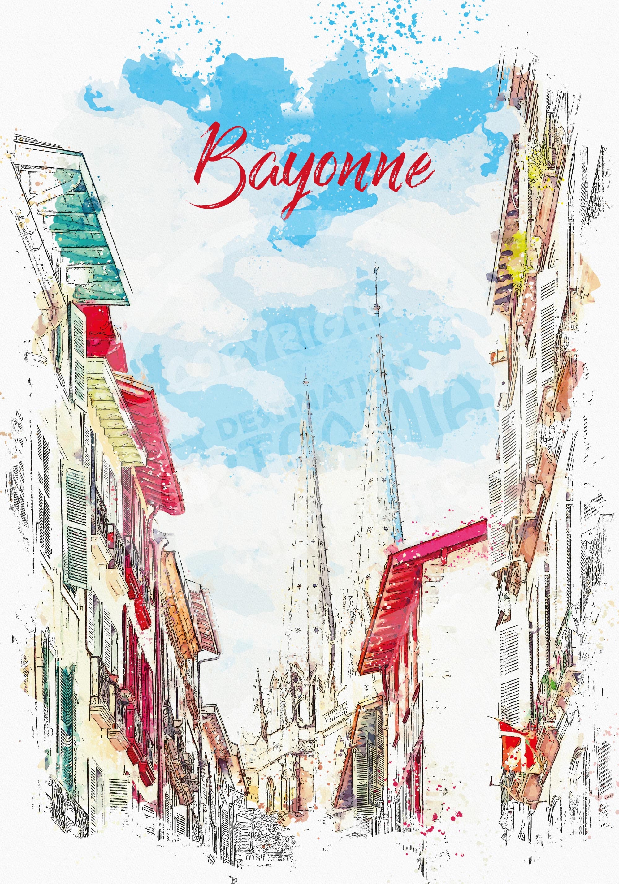 Bayonne Poster French City Print Basque Country Poster Monument Sainte ...
