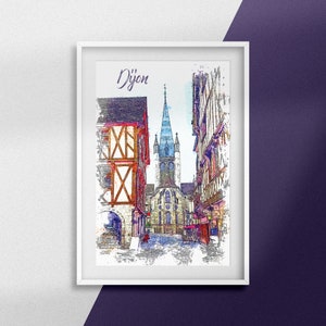 Dijon France Poster - "the Historic Old Town" Poster - Urban Drawing - Etsy