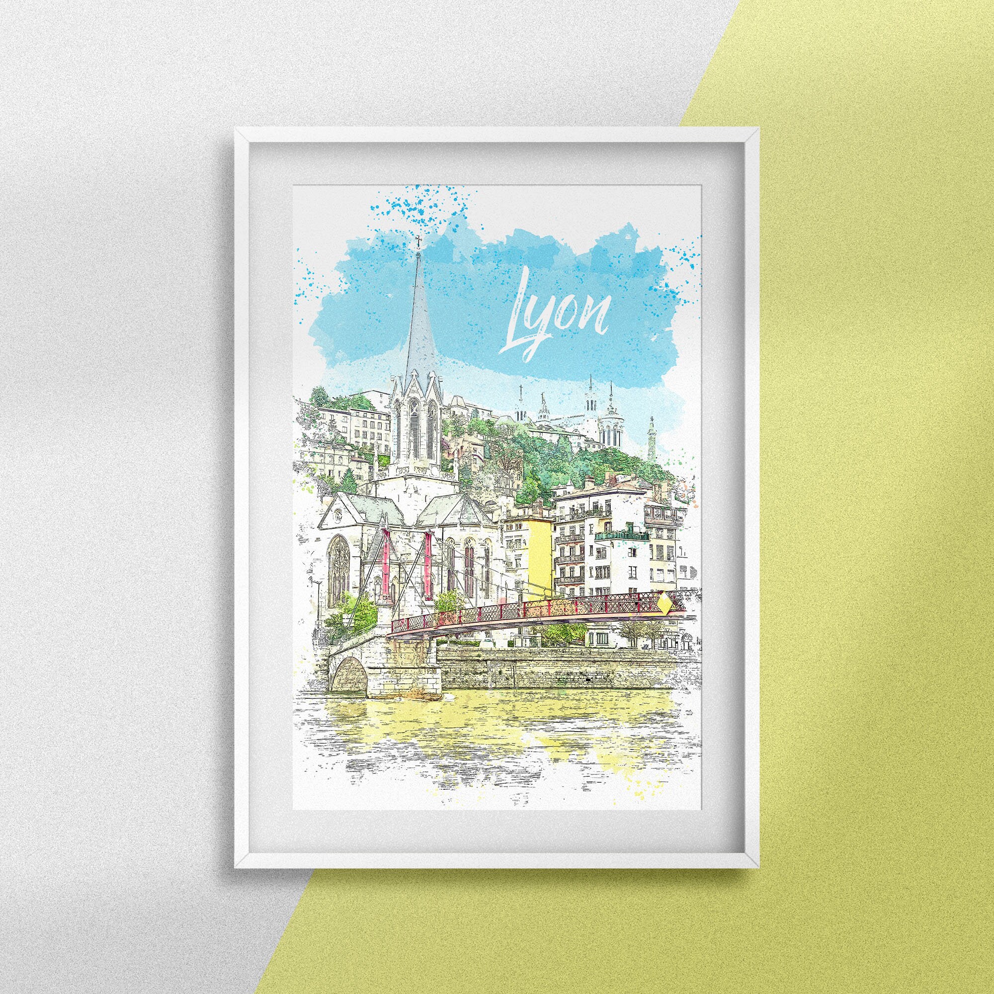 Lyon Poster, Rhône Poster, Urban Drawing, Basilica and Church Wall ...