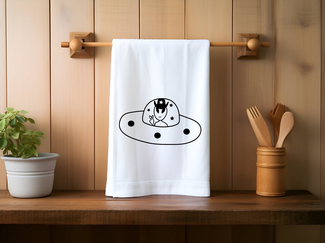Cowboy Alien Dish Towel | Space Cowboy | Alien Tea Towel | UFO Kitchen ...