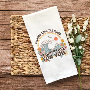 Mightier Than the Waves Christian Tea Towel | Psalm Bible Verse | Jesus ...