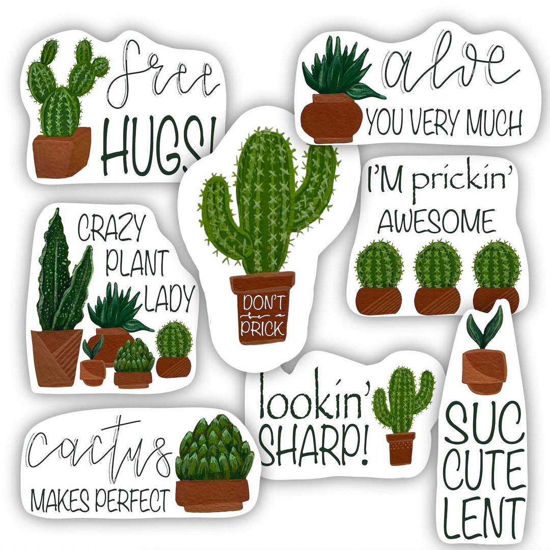 Cactus Sticker Bundle Kit, Vinyl Waterproof Succulent Sayings Pack ...