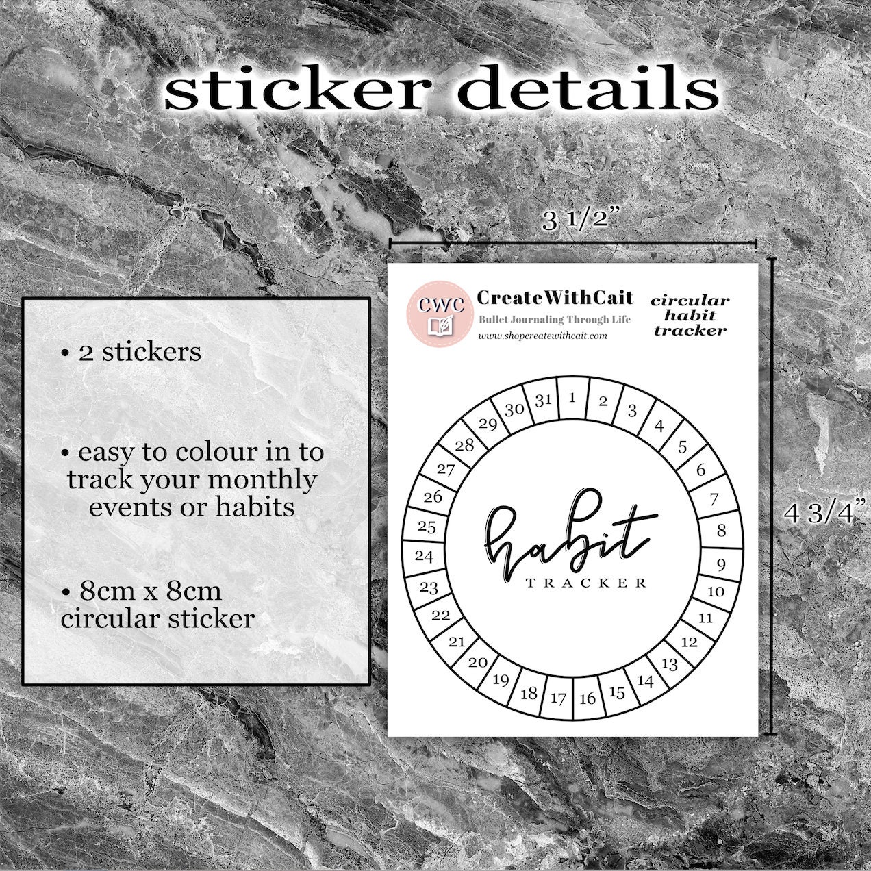 Circular Monthly Habit Tracker, Physical Sticker, Functional Stickers ...