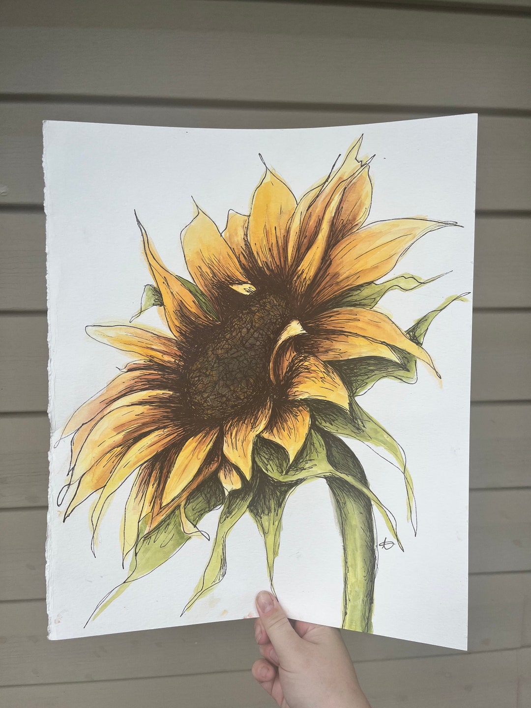 Vibrant Sunflower Gouache Painting With Ink Outline - Etsy