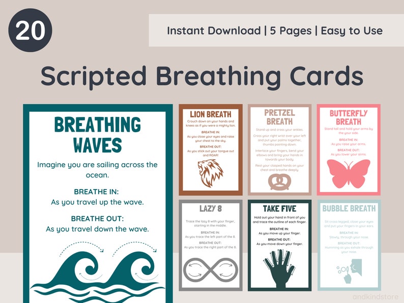 Mindful Breathing Activity Cards for Kids / Scripted (Instant Download ...