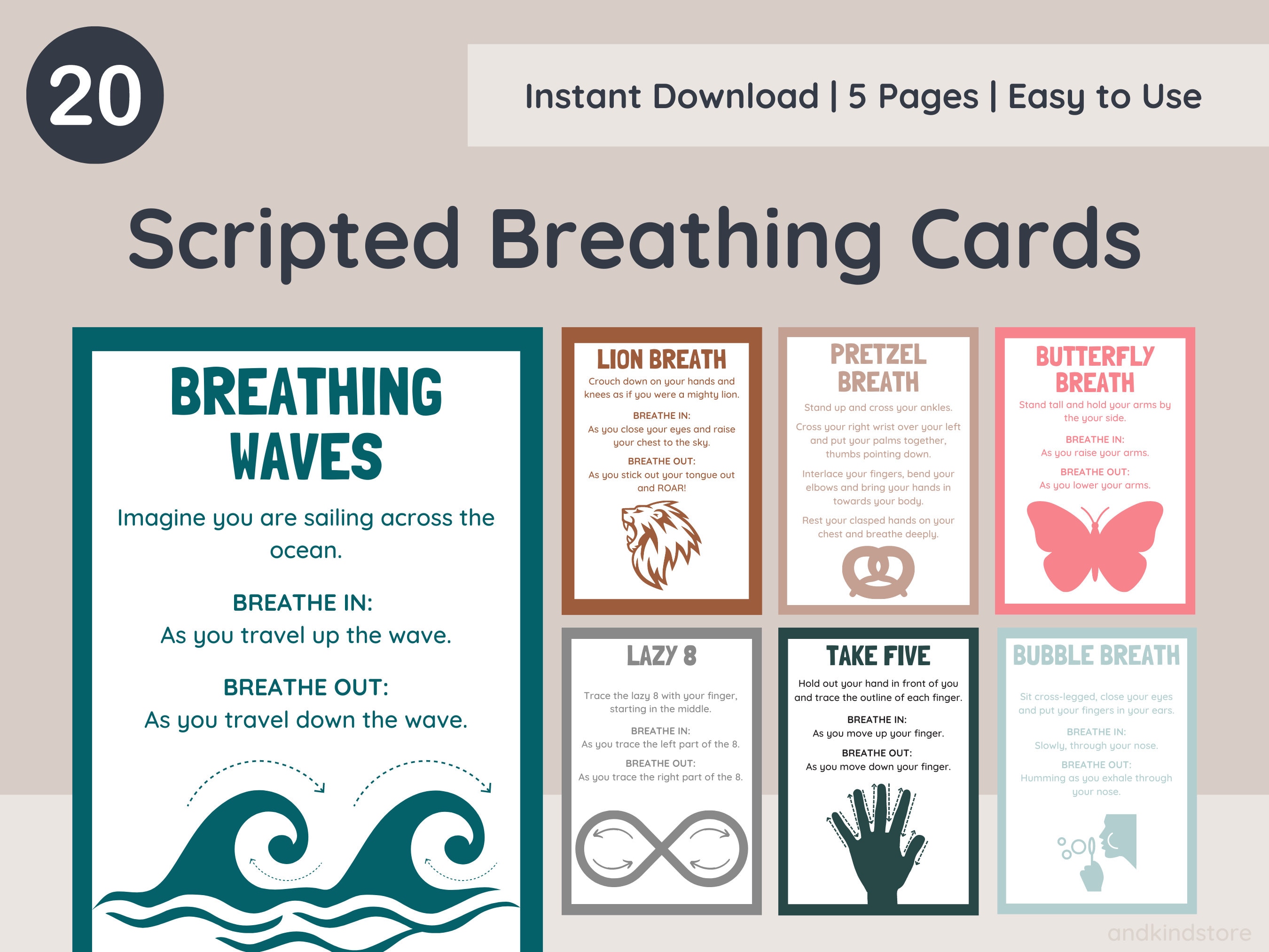 Mindful Breathing Activity Cards for Kids / Scripted (Instant Download ...