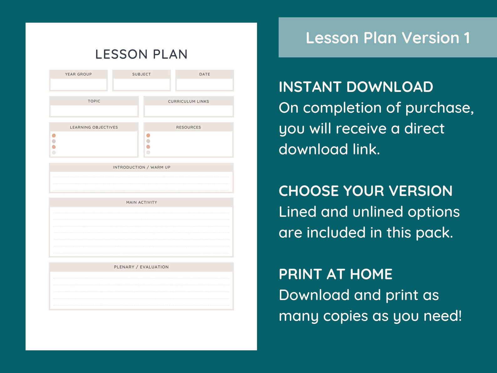 Printable Lesson Plan Templates for Teachers / Minimalist Design ...