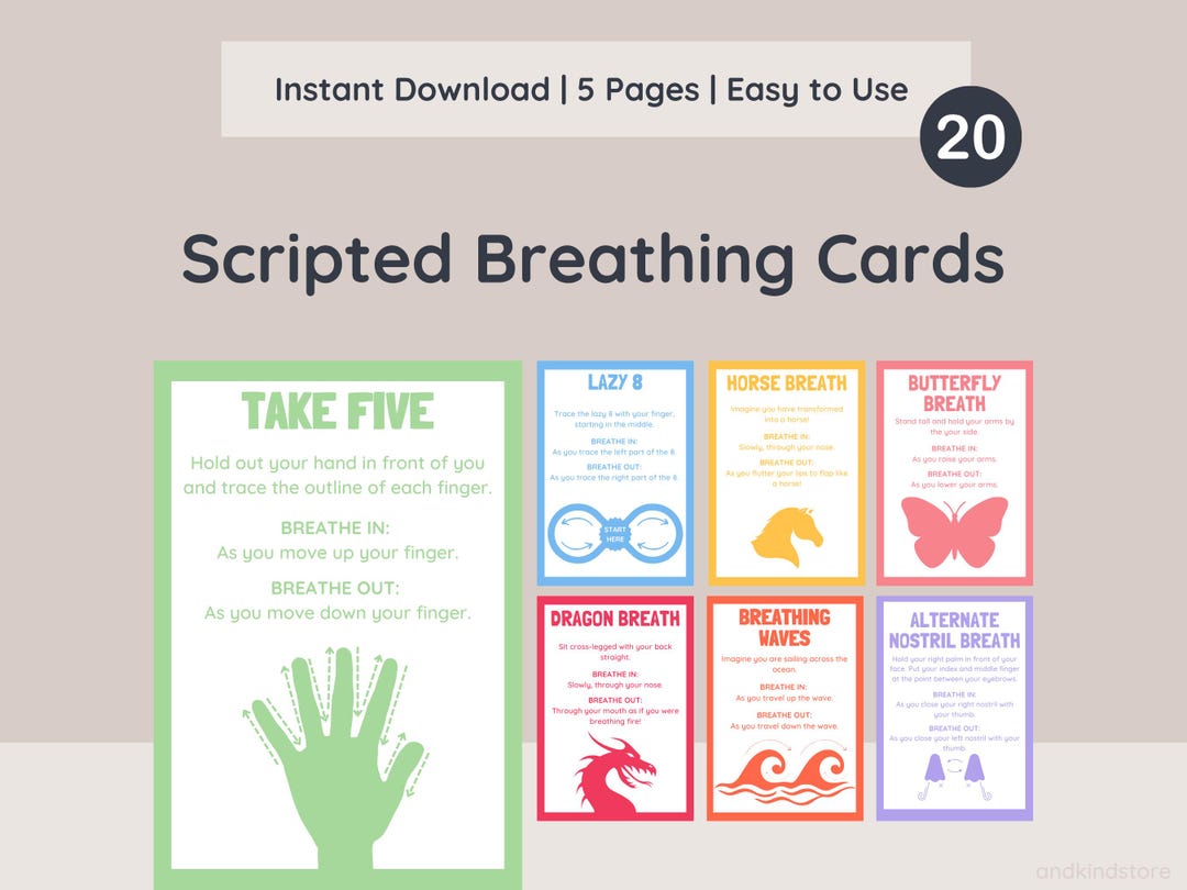 Colourful Breathing Activity Cards for Kids / Scripted Breathing Cards ...