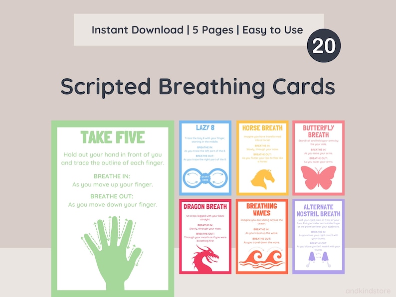 Colourful Breathing Activity Cards for Kids / Scripted Breathing Cards ...