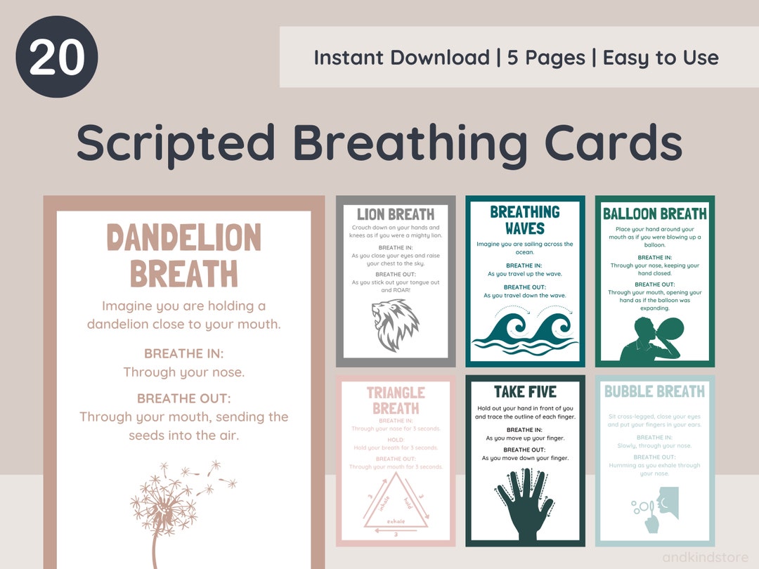 Breathing Activity Cards for Kids / Scripted Breathing Cards / Calming ...