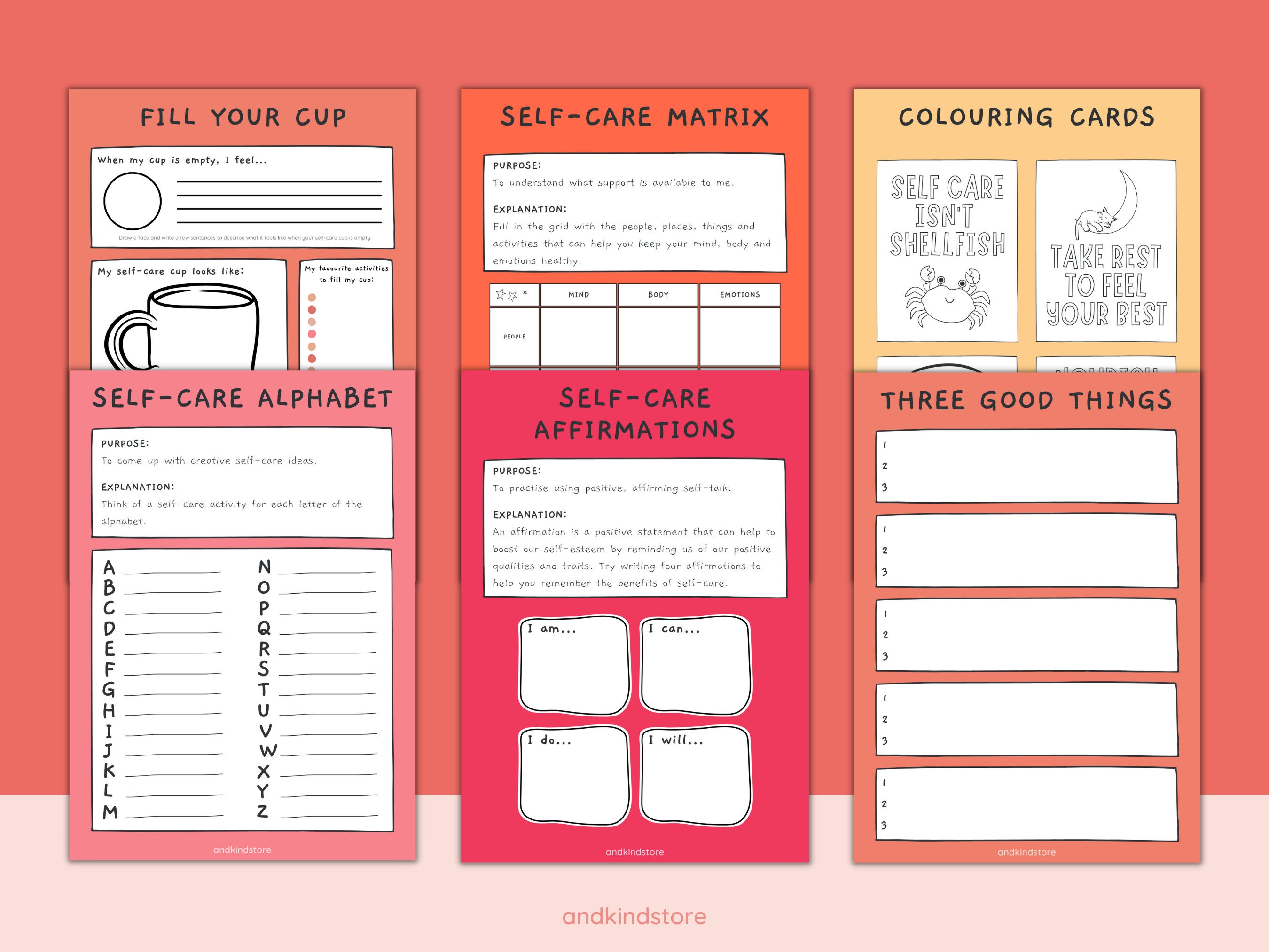 Self-care Worksheet & Activity Kit for Kids | Reflective Exercises ...