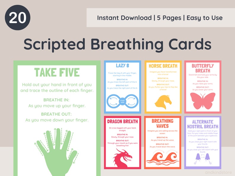 Colourful Breathing Activity Cards for Kids / Scripted Breathing Cards ...