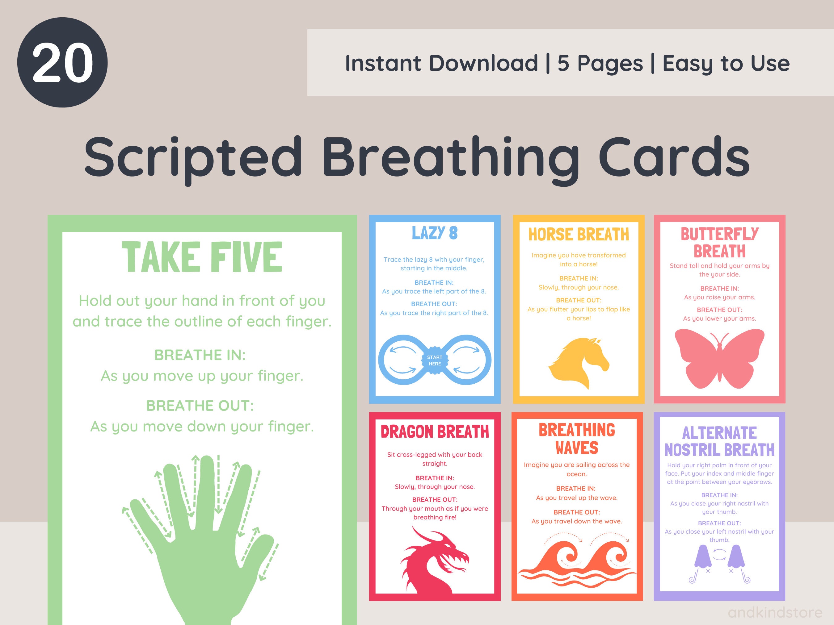 Colourful Breathing Activity Cards for Kids / Scripted Breathing Cards ...