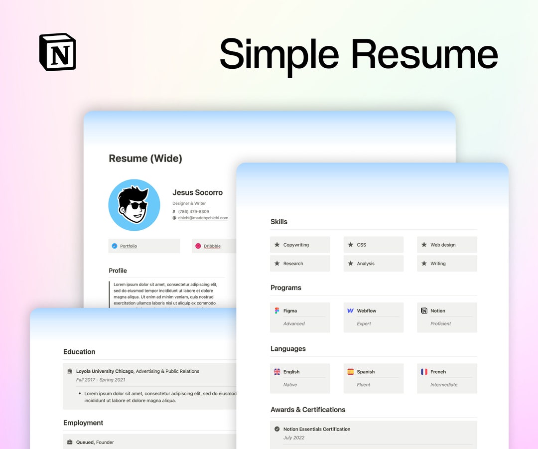 Simple Resume notion Template - Etsy