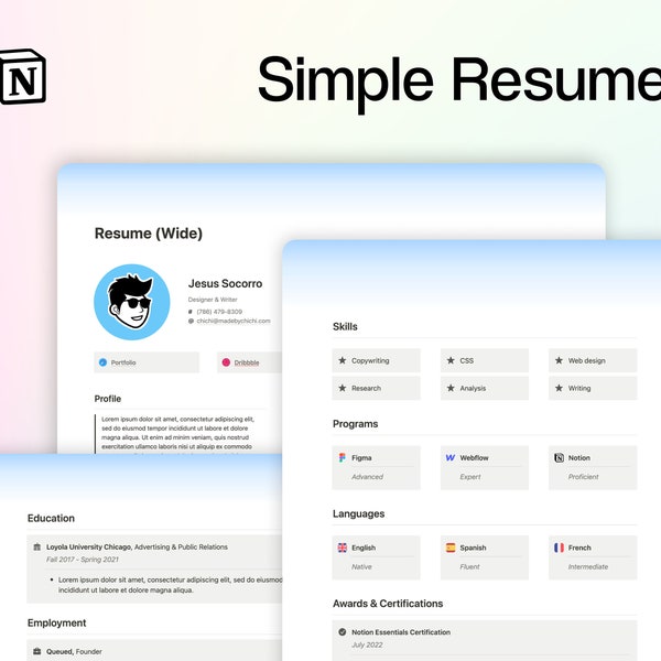 Notion Resume Template - Etsy