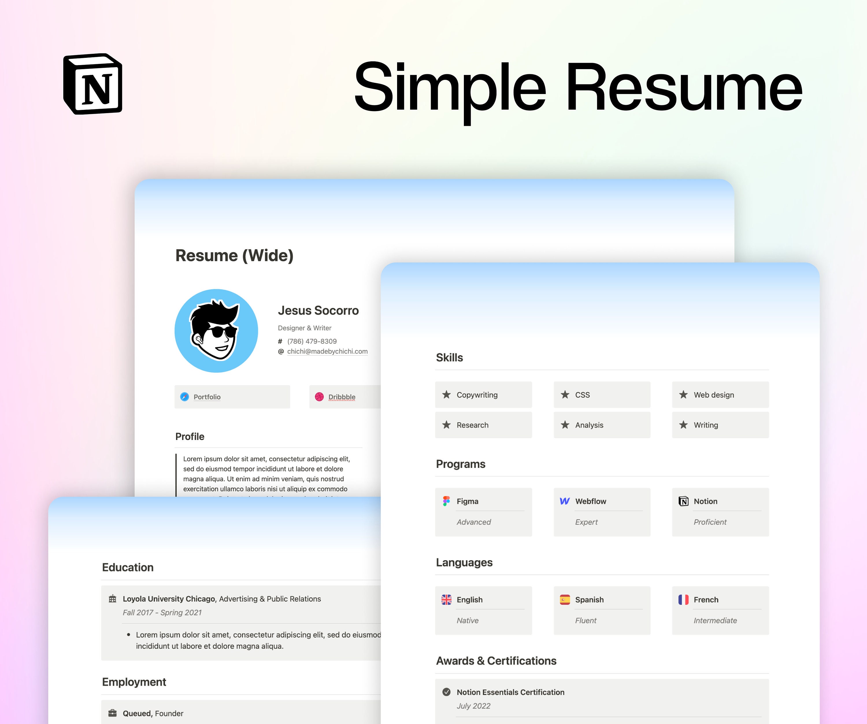 Simple Resume notion Template - Etsy