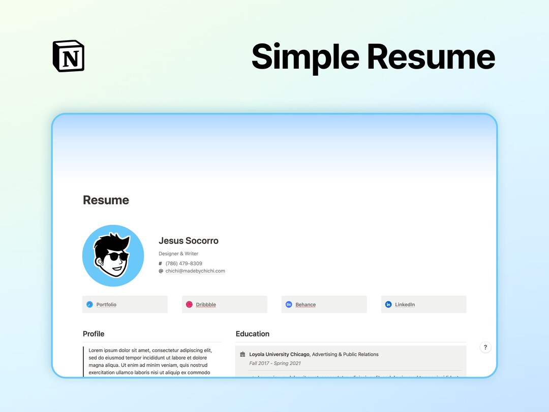 Simple Resume (notion Template) - Etsy