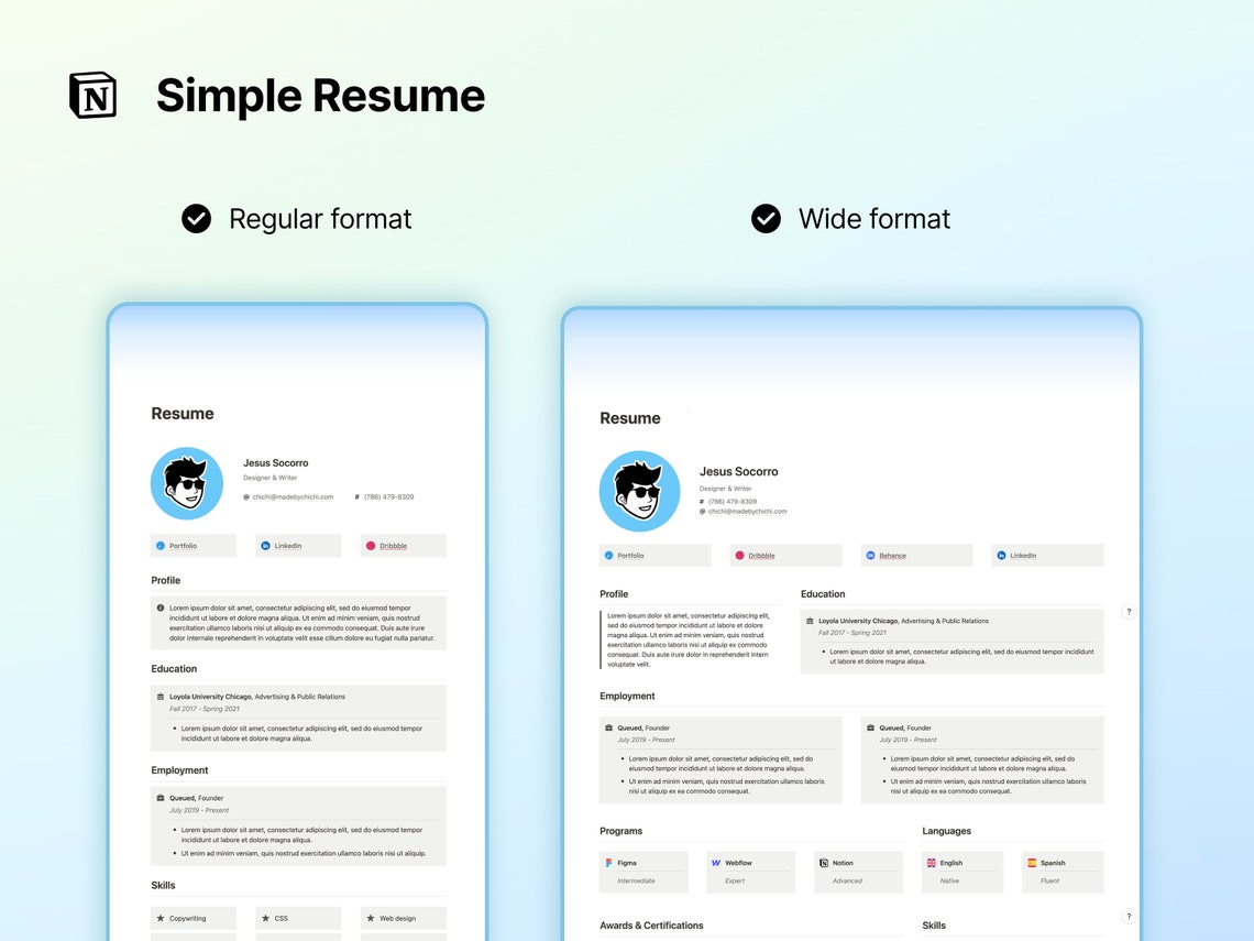 Simple Resume notion Template - Etsy